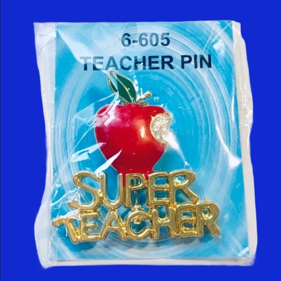 Vintage | Jewelry | Vintage Super Teacher Enamel Apply Pin | Poshmark